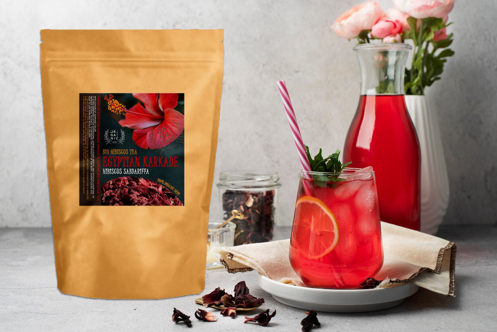 Premium Egyptian Karkade Whole Flowers Bio Hibiscus Tea, Hibiscus ...