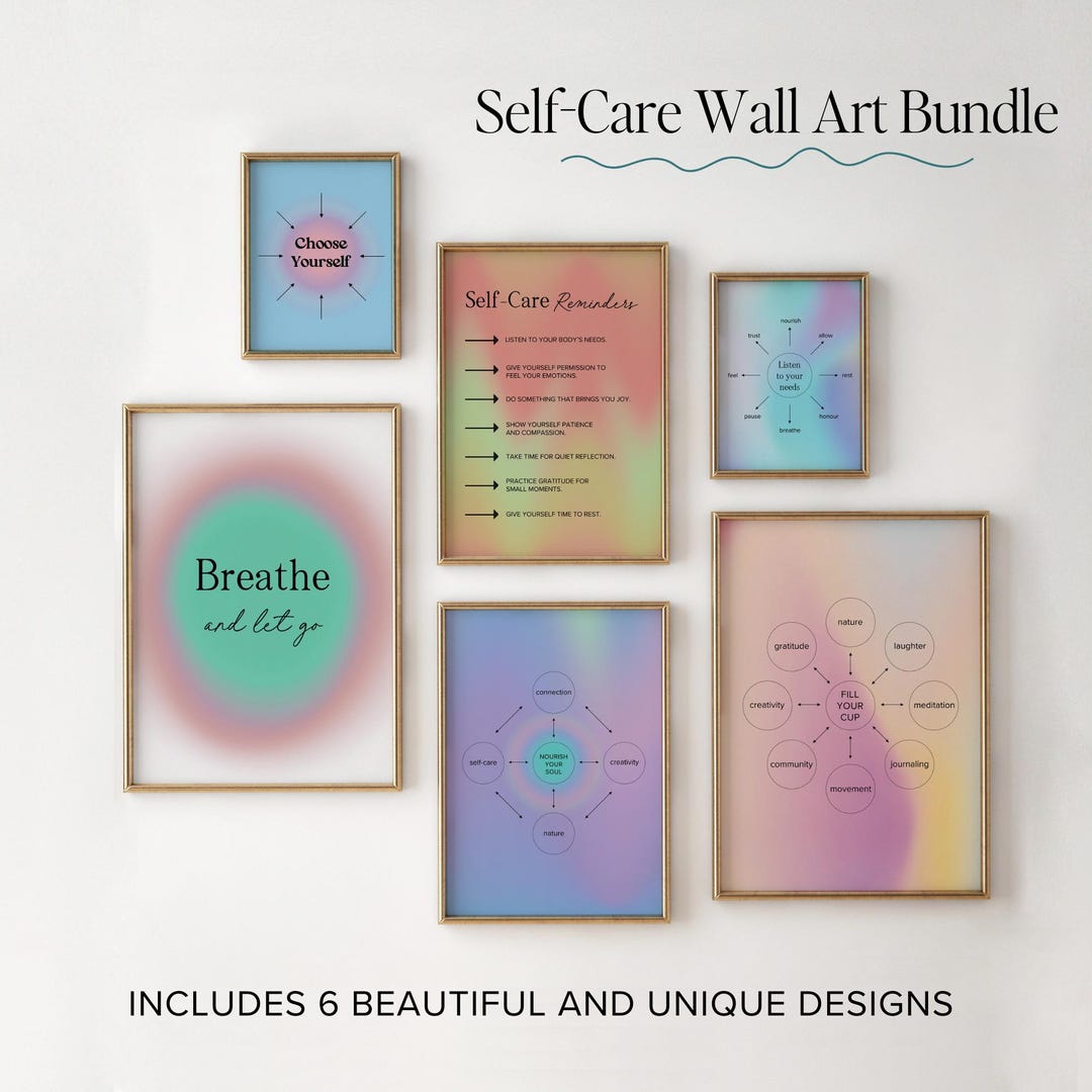 Self-care Wall Art Bundle of 6, Wellbeing Prints, Gradient Poster, Self ...