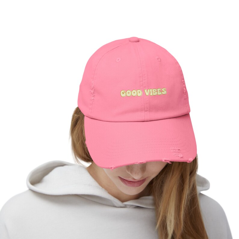 Pink Distressed GOOD VIBES Cap - Etsy