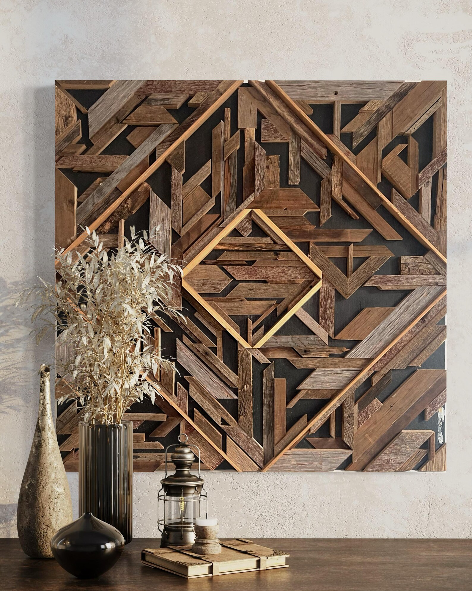 Geometric Wood Wall Art; Hanging Wood Art, Reclaimed Wood Art, Barnwood ...