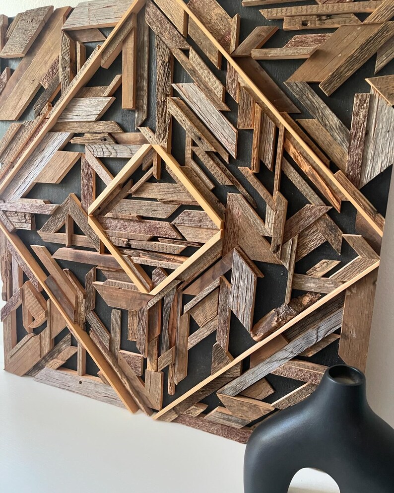 Geometric Wood Wall Art; Hanging Wood Art, Reclaimed Wood Art, Barnwood ...