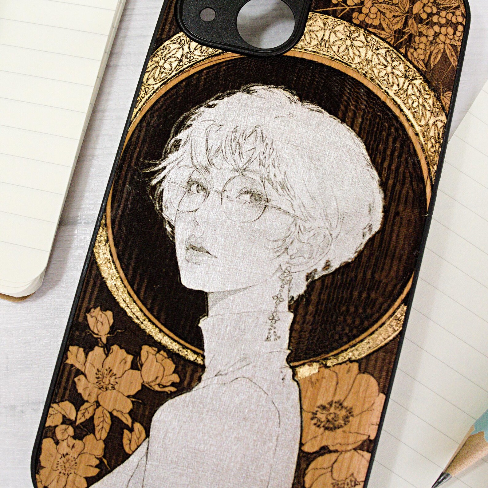 Phone Case Wood Laser Engraved + Hand Painting for iPhone 15, 14, 13 ...
