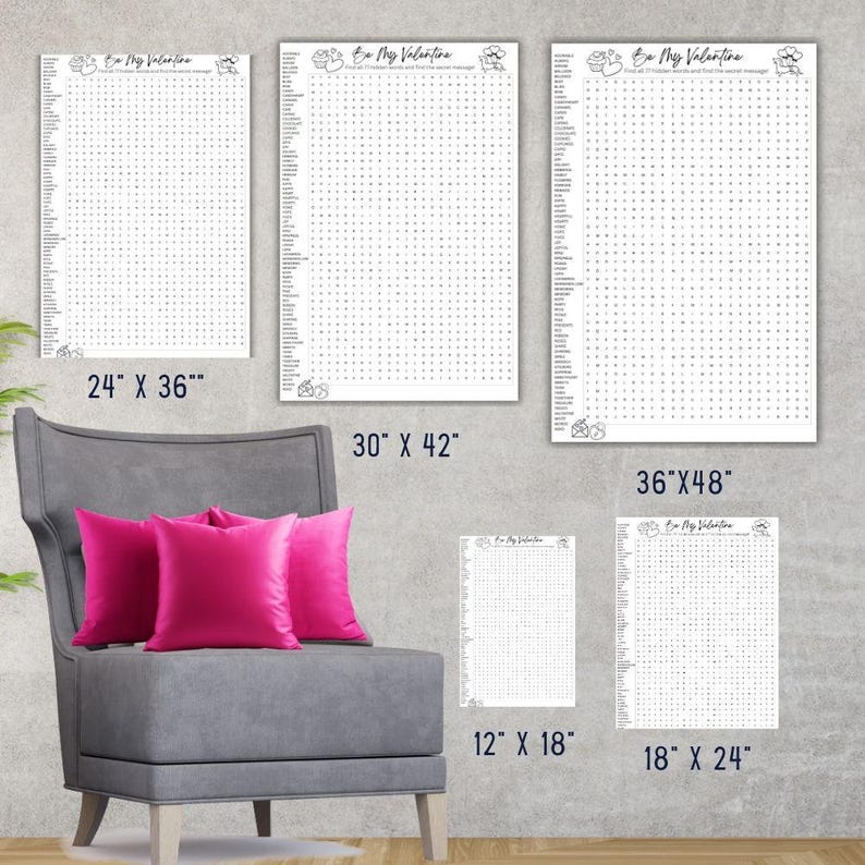 Valentines Giant Word Search - Etsy