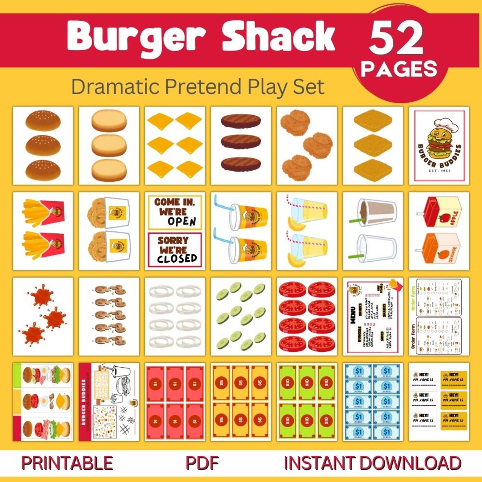 Burger Pretend Play Shop - Etsy