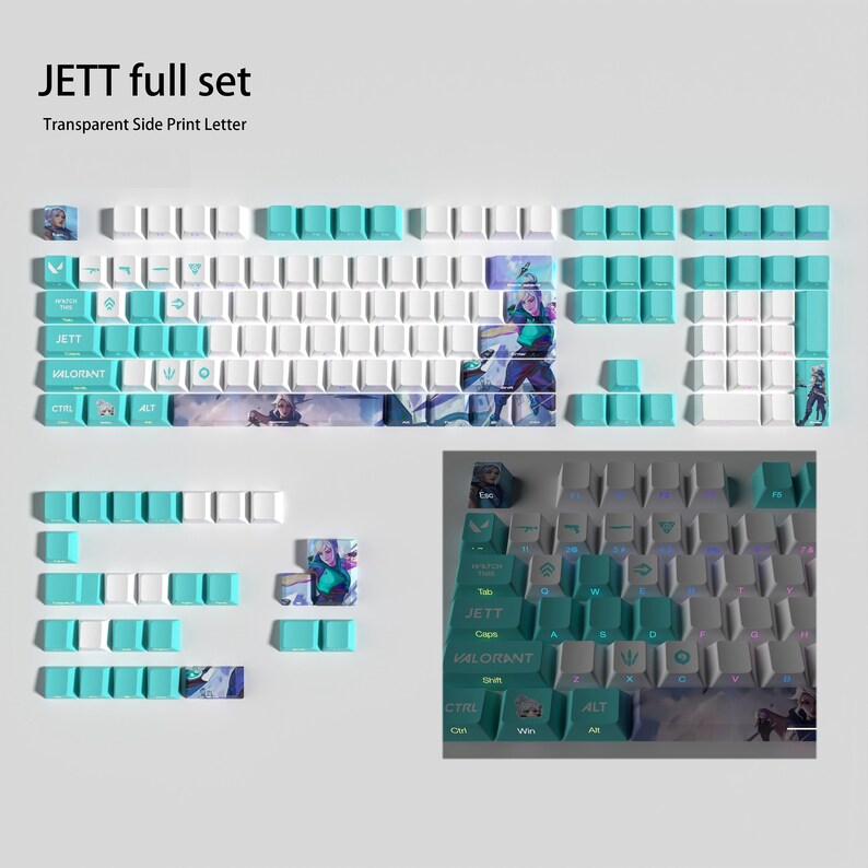 Custom Jett Valorant Gaming Keycap Set Artisan MX PBT Dye Sub ...