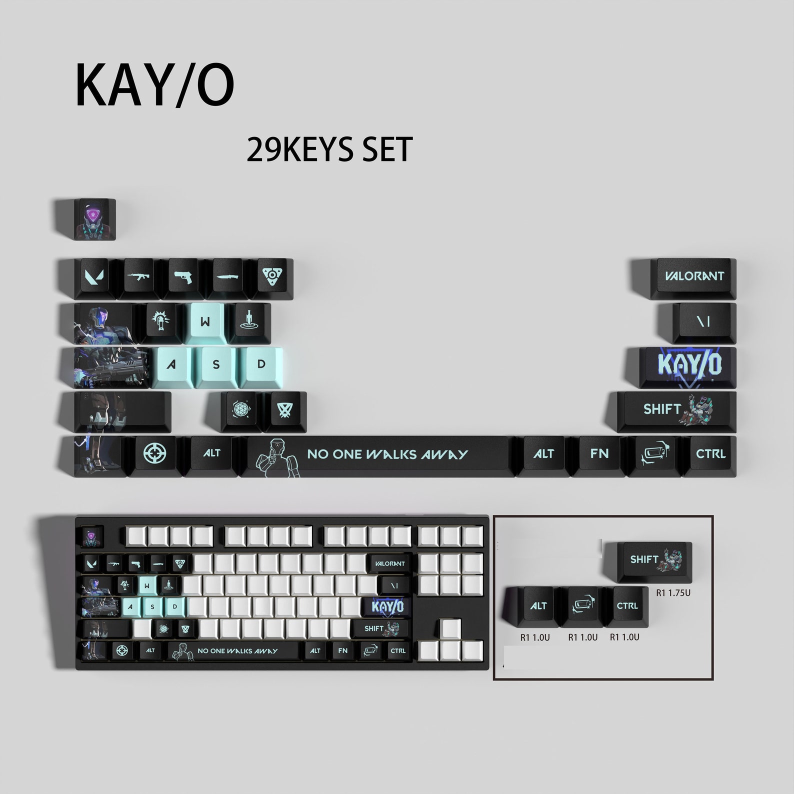 Custom KAY/O Valorant Gaming Keycap Set Artisan MX PBT Dye Sub ...