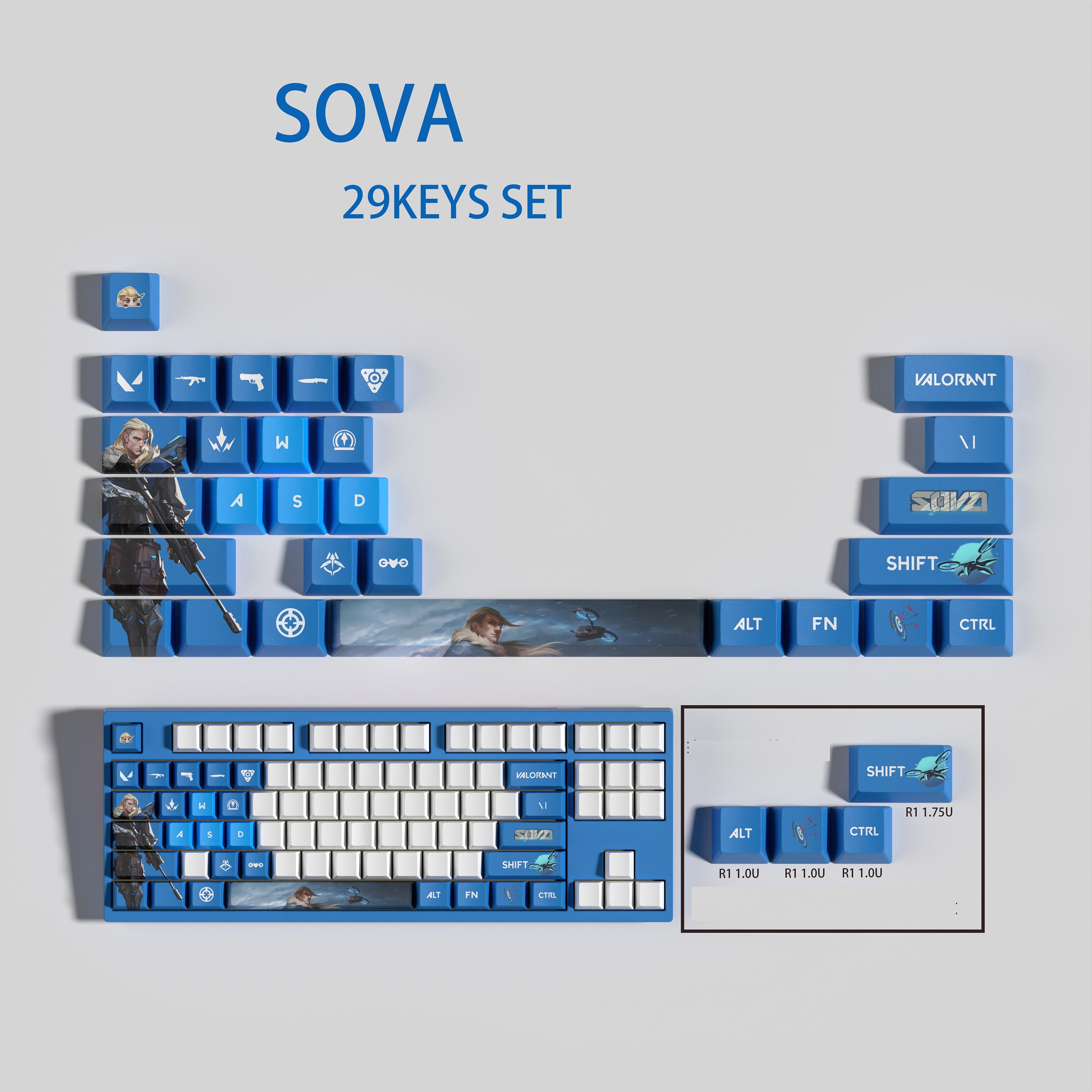 Custom Sova Valorant Gaming Keycap Set Artisan MX PBT Dye Sub ...