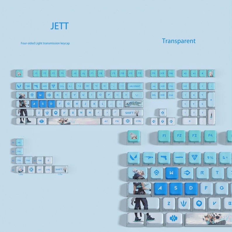 Custom Jett Valorant Gaming Keycap Set Artisan MX PBT Dye Sub ...