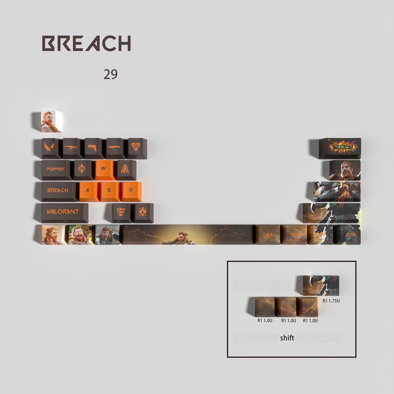 Custom Breach Valorant Gaming Keycap Set Artisan MX PBT Dye Sub ...