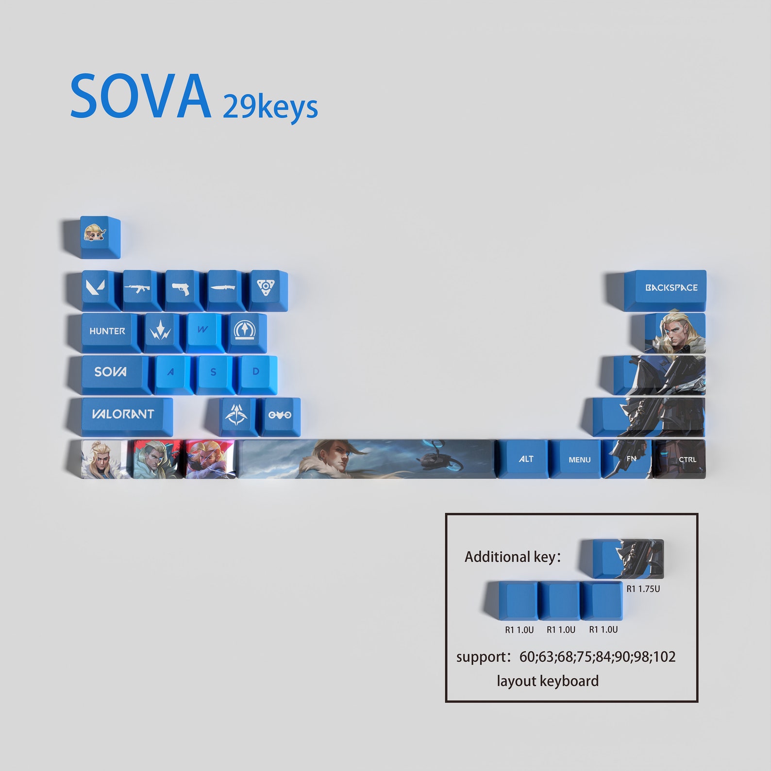 Custom Sova Valorant Gaming Keycap Set Artisan MX PBT Dye Sub ...