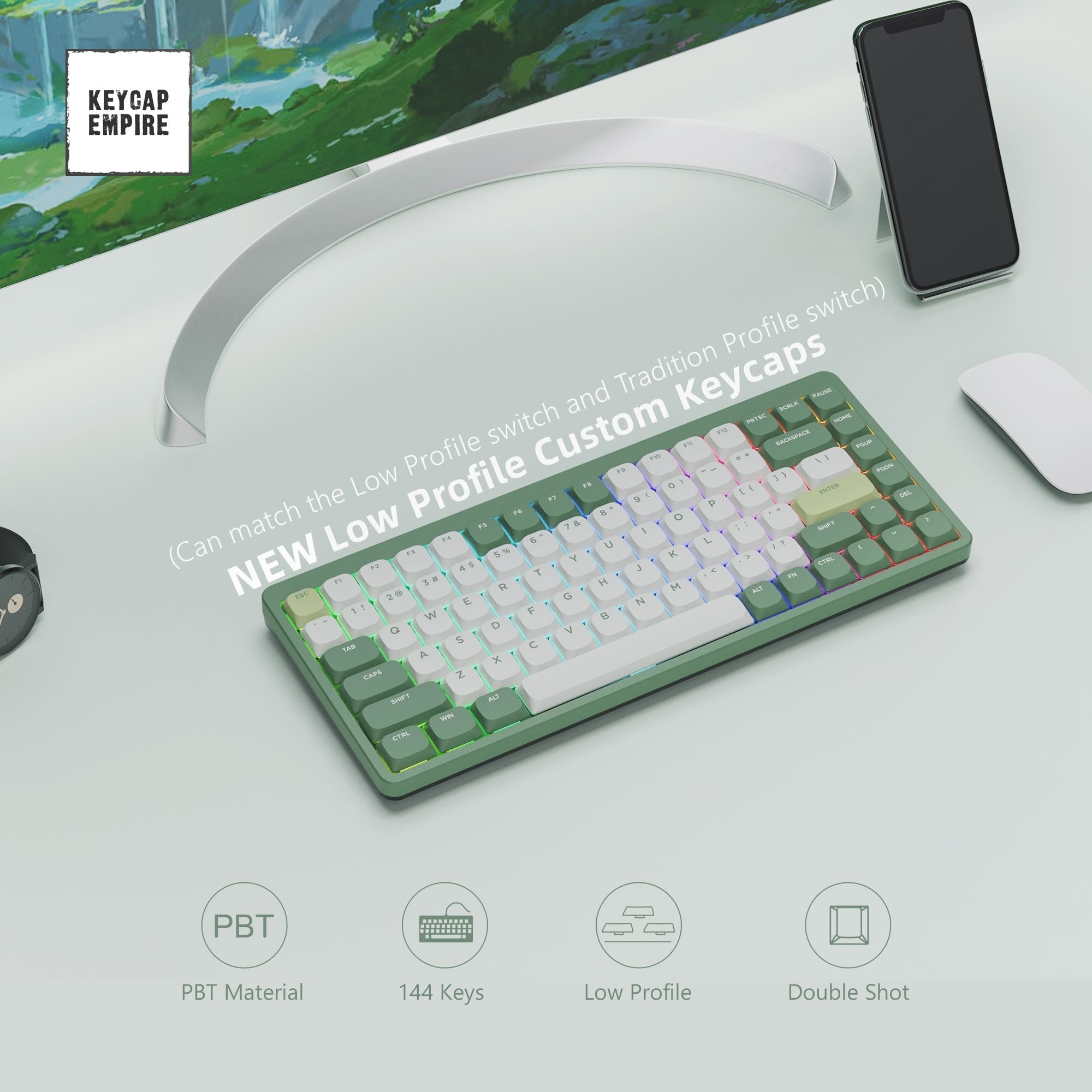 Green Low Profile PBT Keycaps Custom Slim MX Keycap Multiple Colors ...