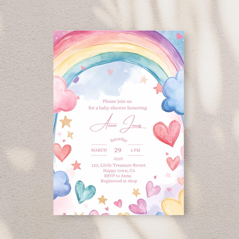 Rainbow Baby Shower Invitation Cute and Colorful Digital Download ...