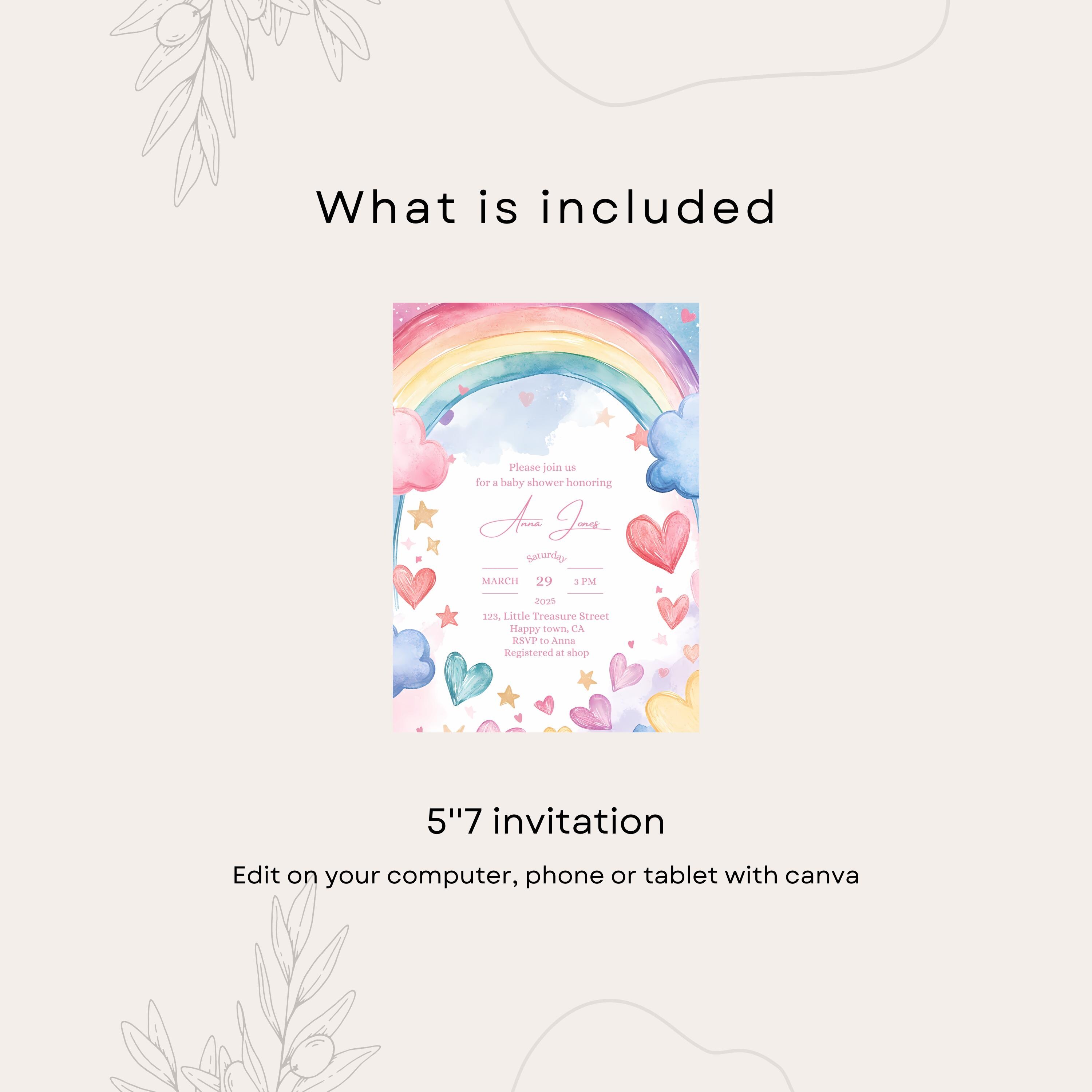 Rainbow Baby Shower Invitation Cute and Colorful Digital Download ...