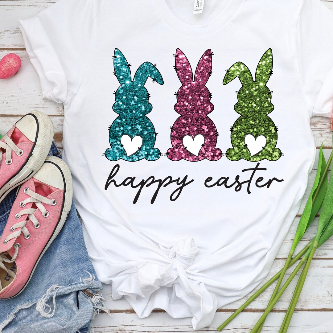 Easter Bunny Peeps Tshirt Faux Glitter Design Retro Easter Shirt Easter ...