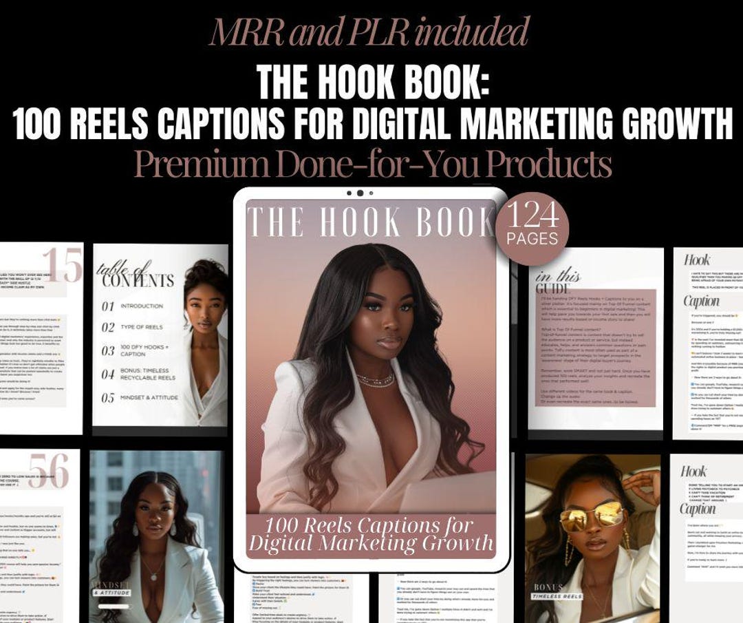 The Hook Book: 100 Reels Captions for Digital Marketing Growth | MRR/PLR Rights Included ...
