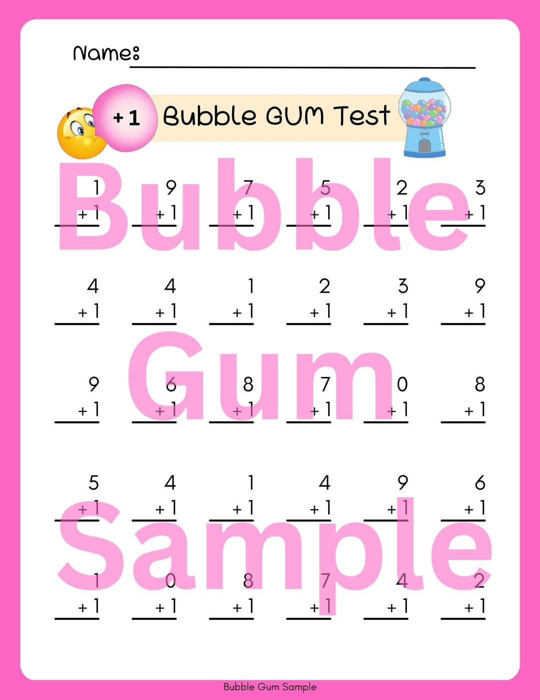 Addition Bubble Gum Test 0 to 10 - Etsy