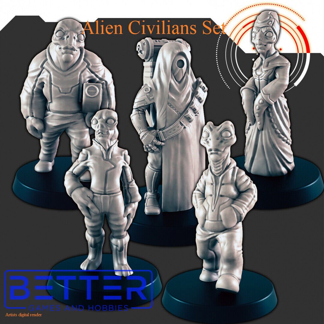 Alien Civilians, 3d Printed Sci Fi RPG Miniatures 28mm for Star Wars ...