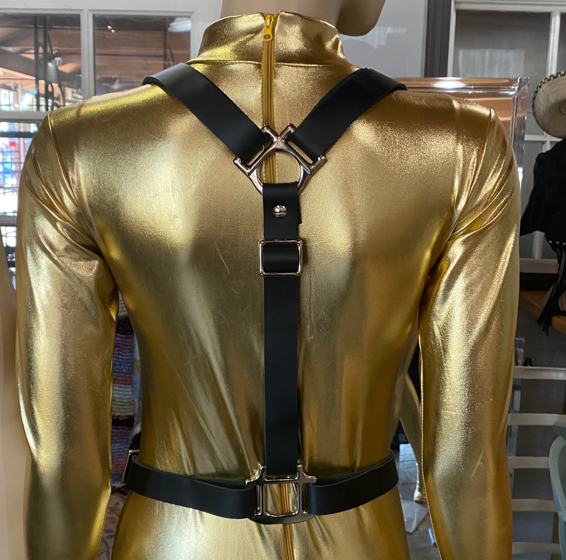 Black Leather Harness With Silver or Brass Hardware - Etsy