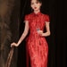Customizable Red Lace Chinese Wedding Dress Open Back Cheongsam Qipao ...