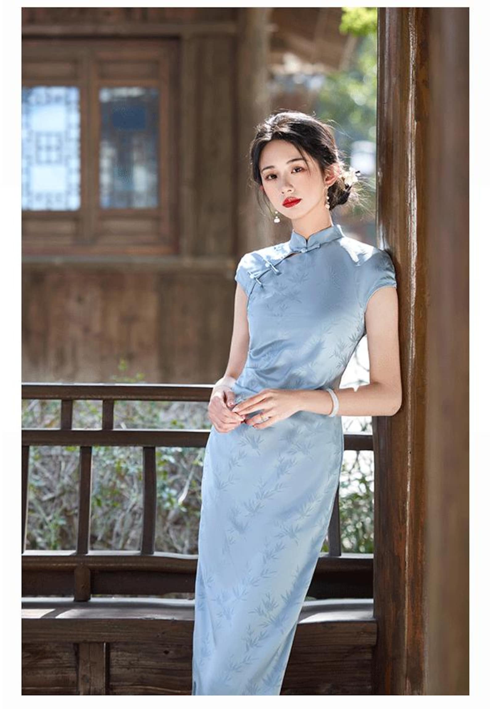 Light Blue Modern Qi Pao: Slim Fit Chinese Style Dress for Daily Wear ...