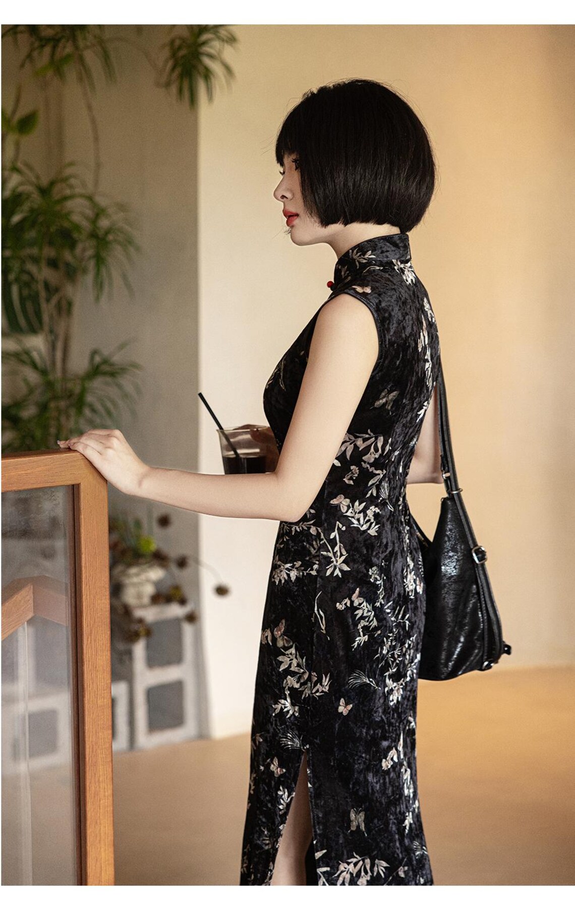 Black Velvet Sleeveless Cheongsam, Traditional Chinese Qipao, Long ...