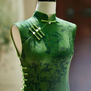 Green Sleeveless Cheongsam, Summer Chinese Qipao, Floral Pattern Daily Wear Dress - Etsy