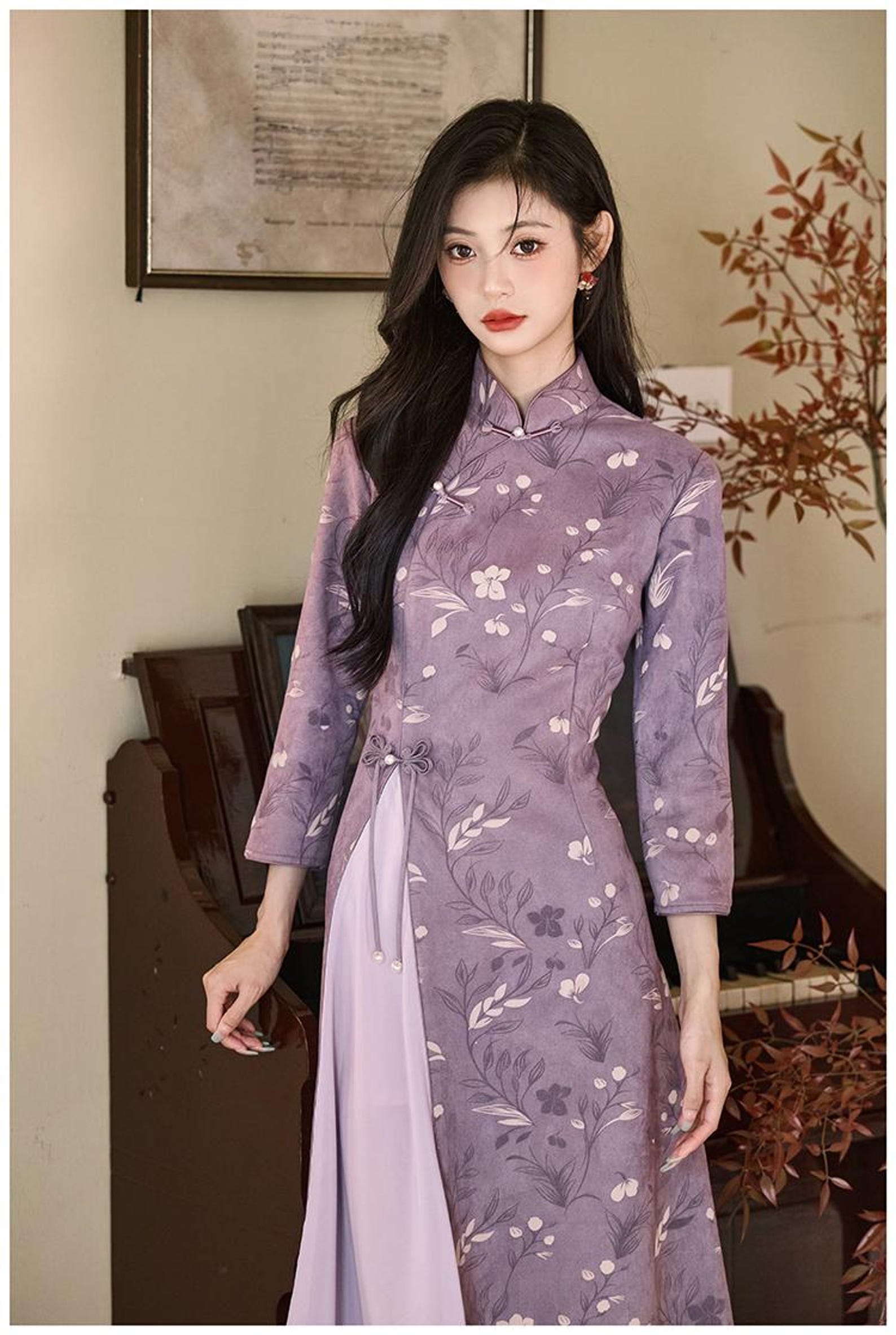 Lavender Slim Fit Qi Pao Aodai: Modern Chinese Dress for Wedding ...