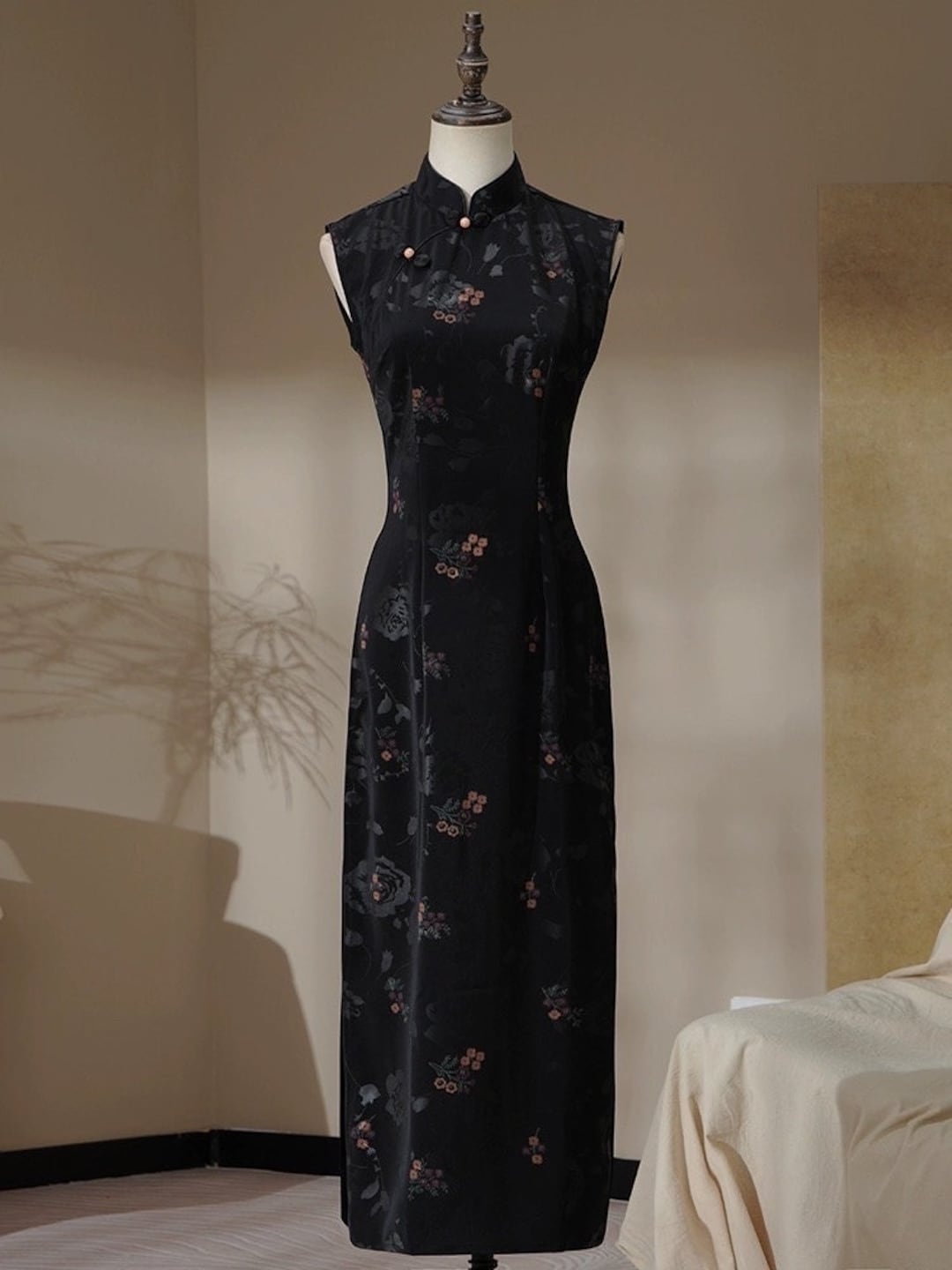 Black Sleeveless Cheongsam, Summer Chinese Qipao, Long Length Daily ...