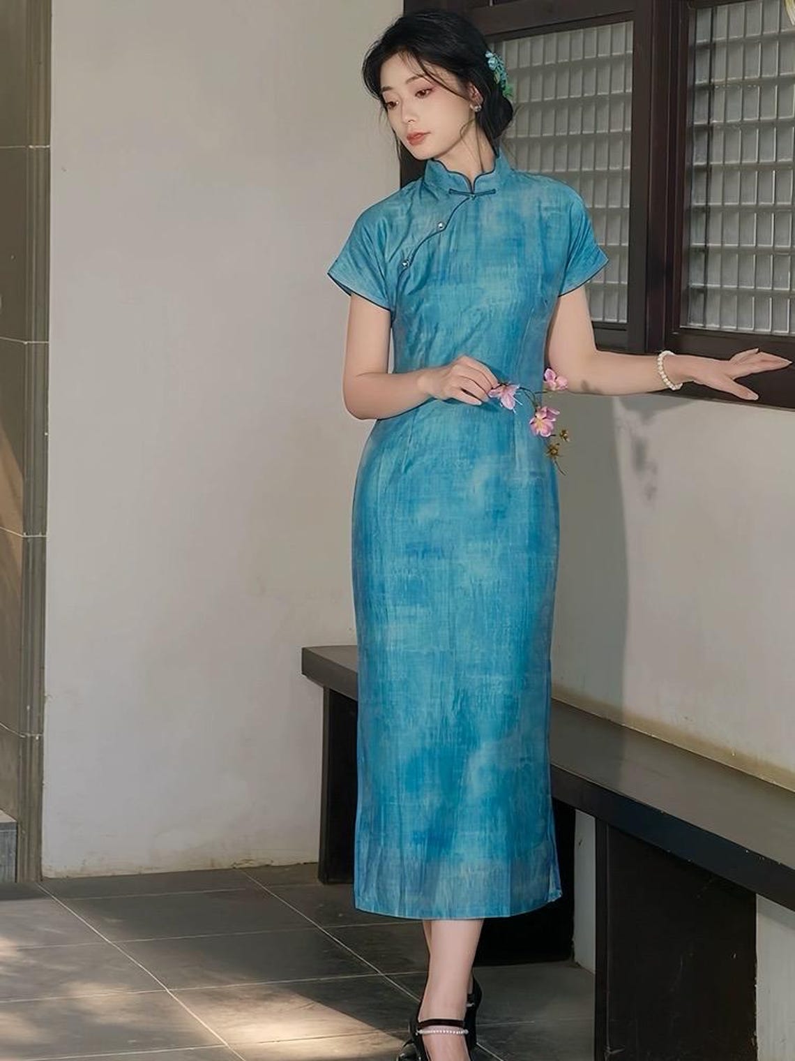 Light Blue Cheongsam Summer Chinese Qipao - Etsy