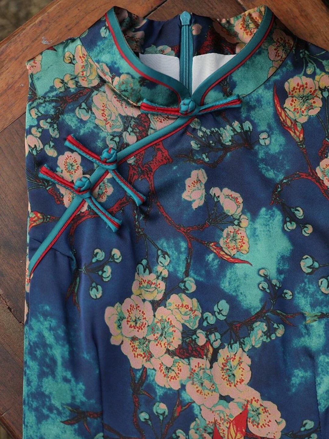 Modern Cheongsam, Summer Chinese Qipao, Blue With Patterns Long Length ...