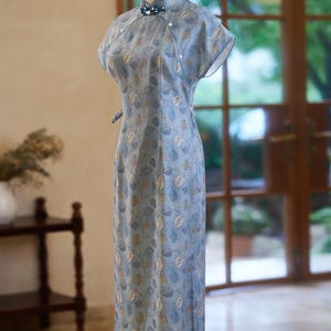 Light Blue Cheongsam, Summer Chinese Qipao, Floral Pattern Daily Wear ...