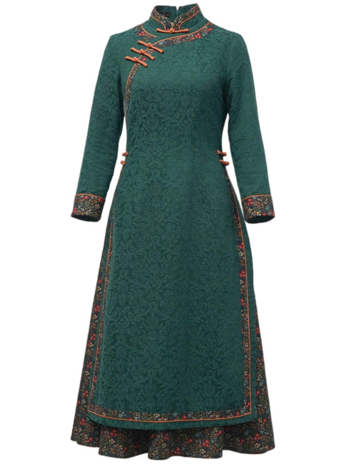 Modern Ao Dai Qi Pao: Green Long Sleeves Slim Fit Vietnamese-chinese ...