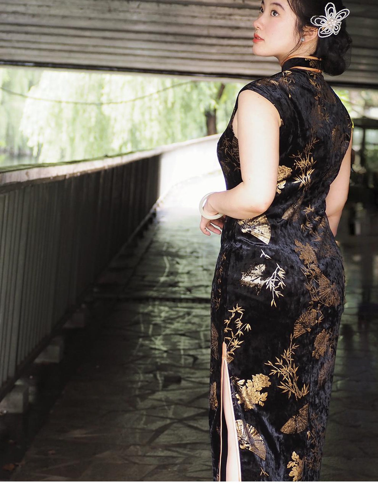 Plus Size Cheongsam Dress: Metallic Gold Vintage Print Qipao - Etsy