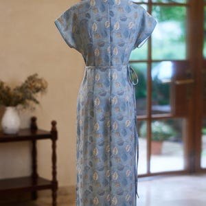 Light Blue Cheongsam, Summer Chinese Qipao, Floral Pattern Daily Wear ...