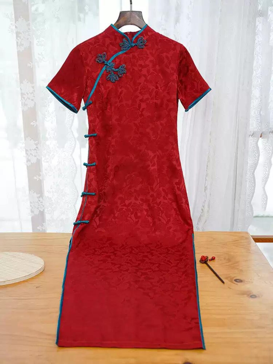 Wine Red Floral Button Cheongsam: Modern Qipao Dress - Etsy