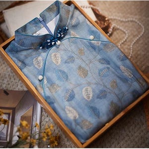 Light Blue Cheongsam, Summer Chinese Qipao, Floral Pattern Daily Wear ...