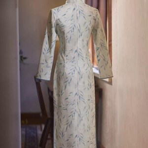 Light Blue Long Sleeve Qipao, Date Qipao Elegant Dress With Floral Buttons Mandarin Collar - Etsy