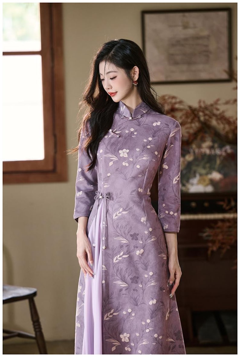 Lavender Slim Fit Qi Pao Aodai: Modern Chinese Dress for Wedding ...