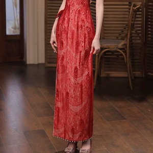 Customizable Red Lace Chinese Wedding Dress Open Back Cheongsam Qipao ...