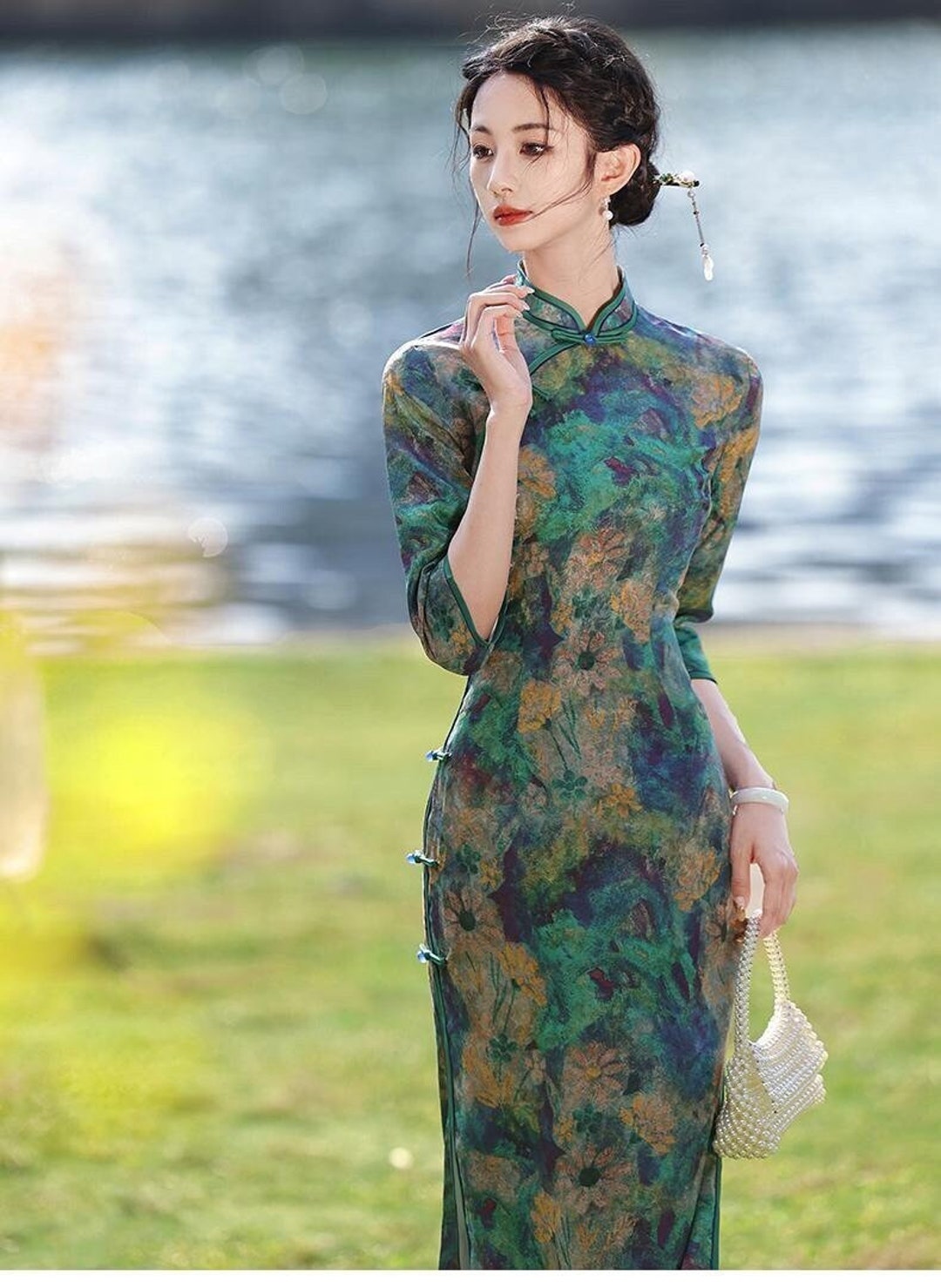 Fall Chinese Qipao Dress Vintage Cheongsam Hongkong Chipao Corduroy ...