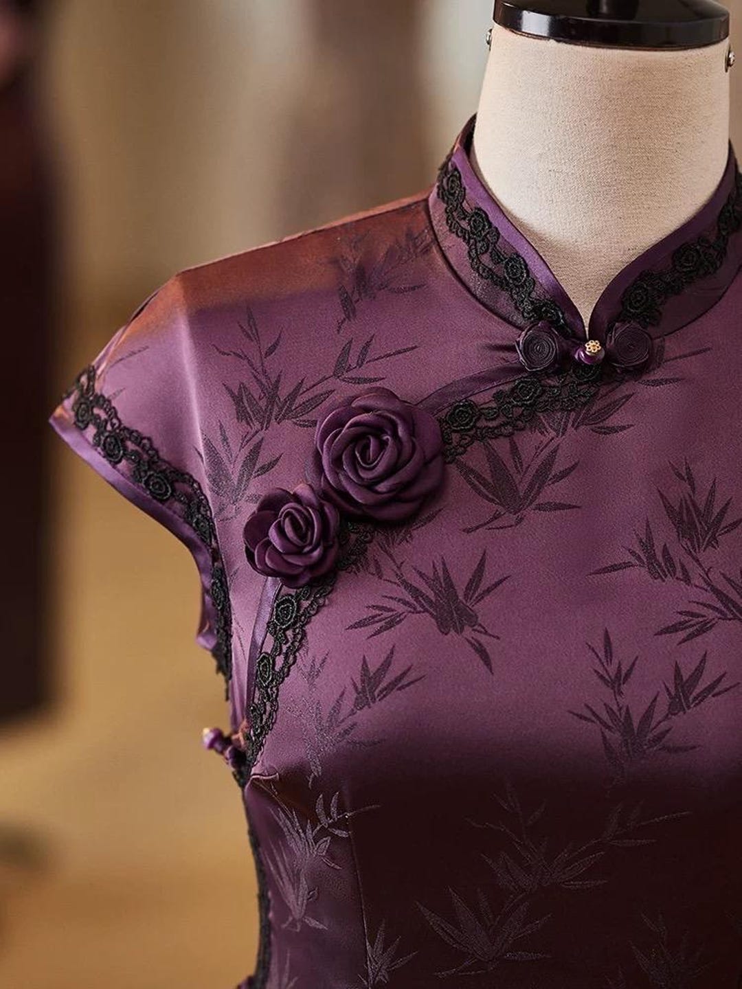Modern Cheongsam Qipao: Purple Navy Dress With Blue Butterfly ...