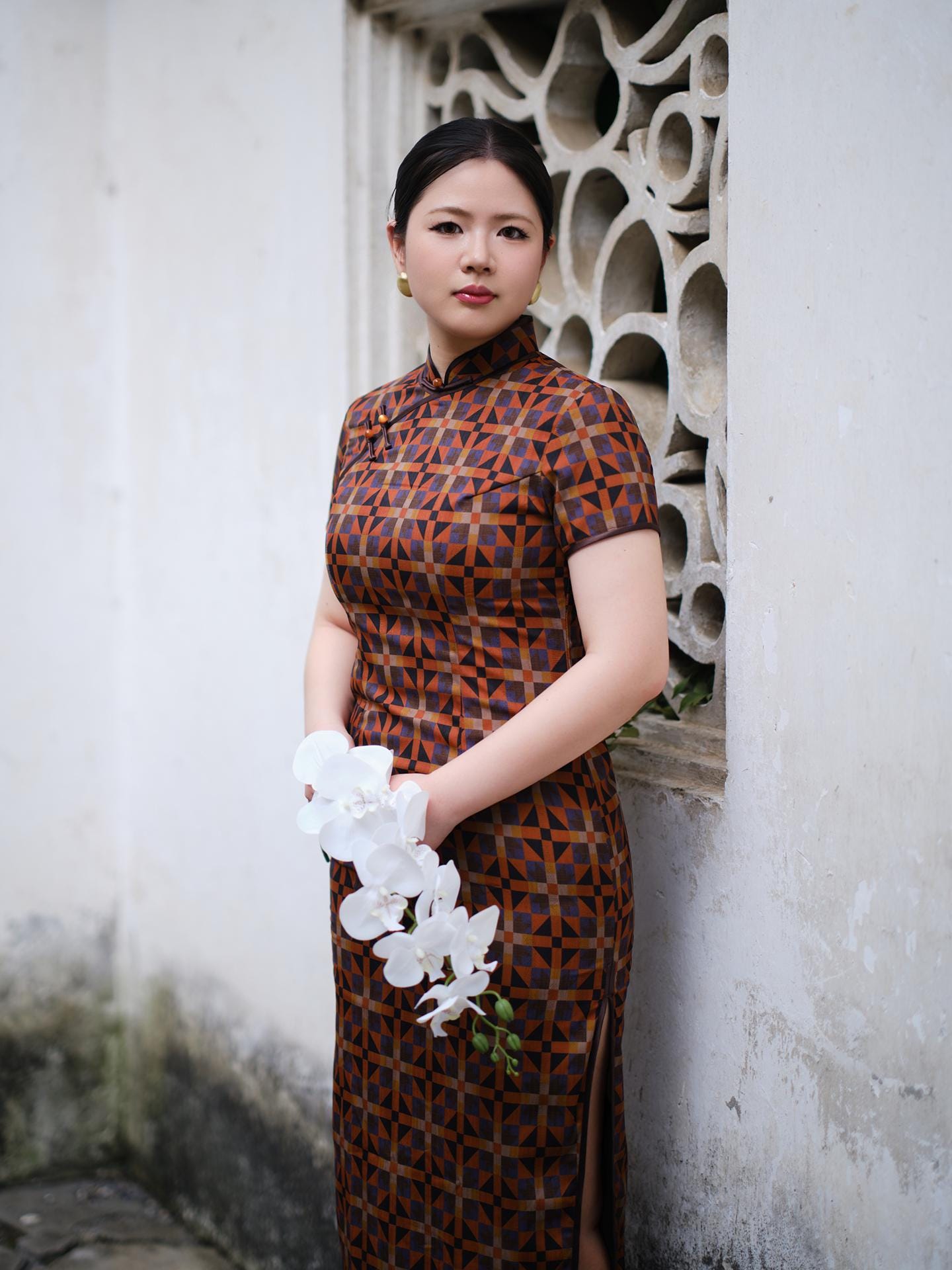 Vintage Shanghai Plaid Qi Pao: Short Sleeve Long Dress With 1930s ...
