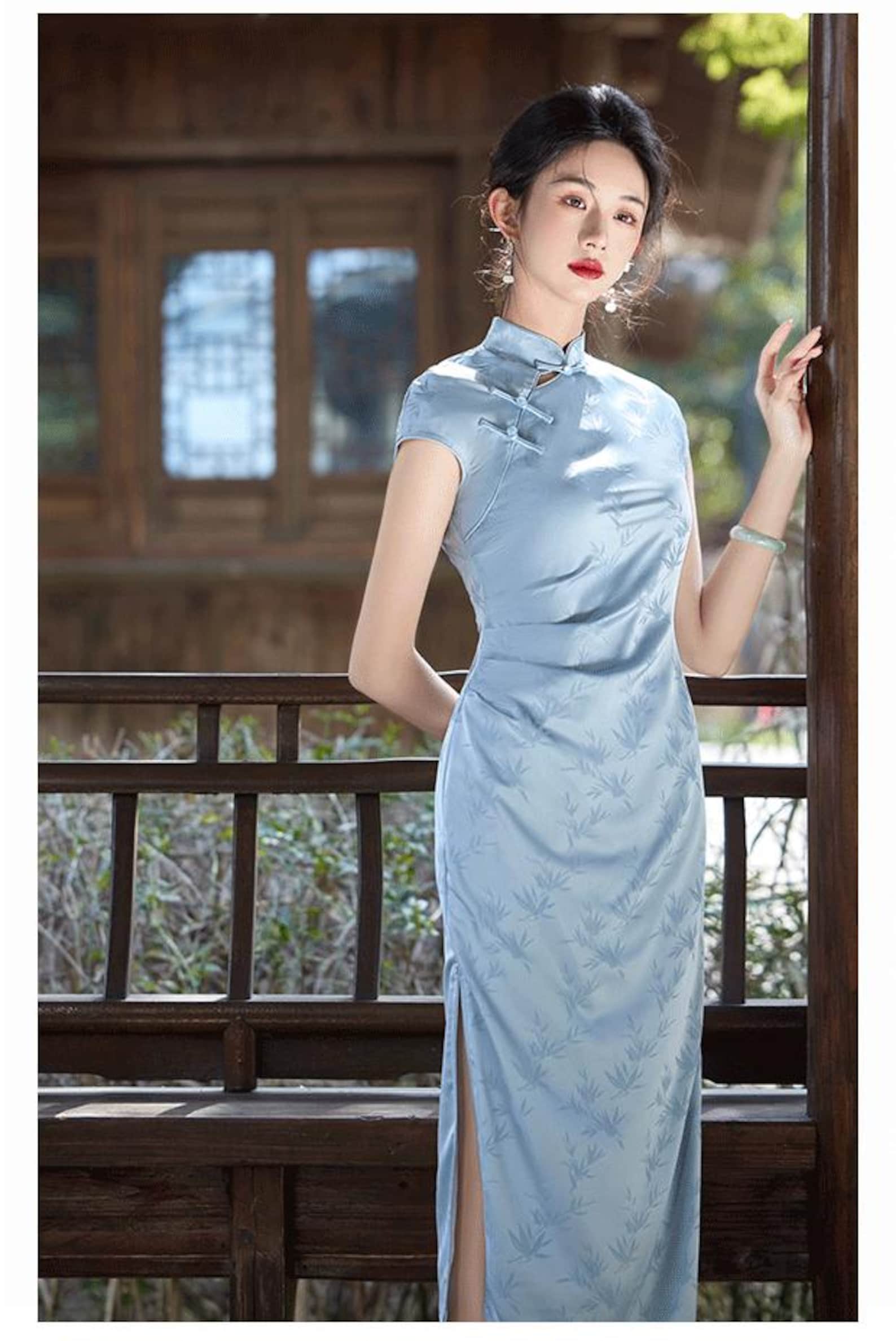 Light Blue Modern Qi Pao: Slim Fit Chinese Style Dress for Daily Wear ...