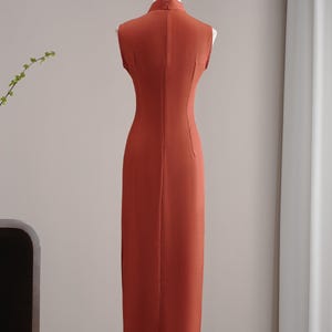 Orange Sleeveless Cheongsam, Summer Chinese Qipao, Long Length Daily ...