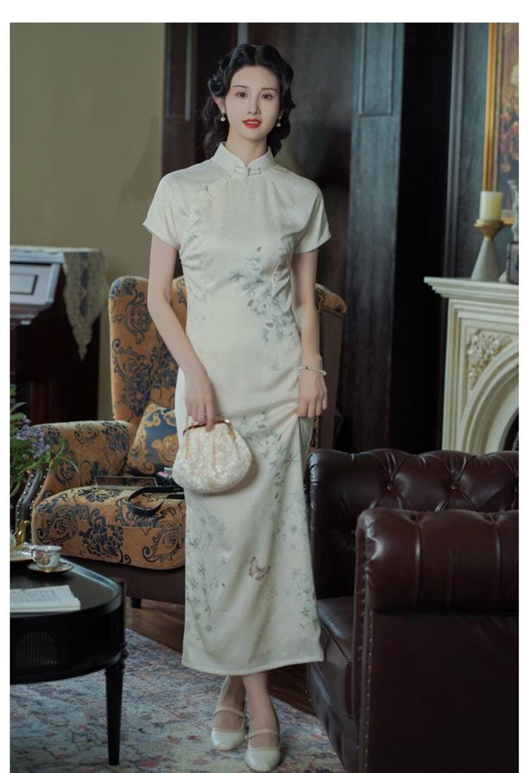 Traditional Cheongsam Dress: Floral Qipao, Handmade Buckle - Etsy