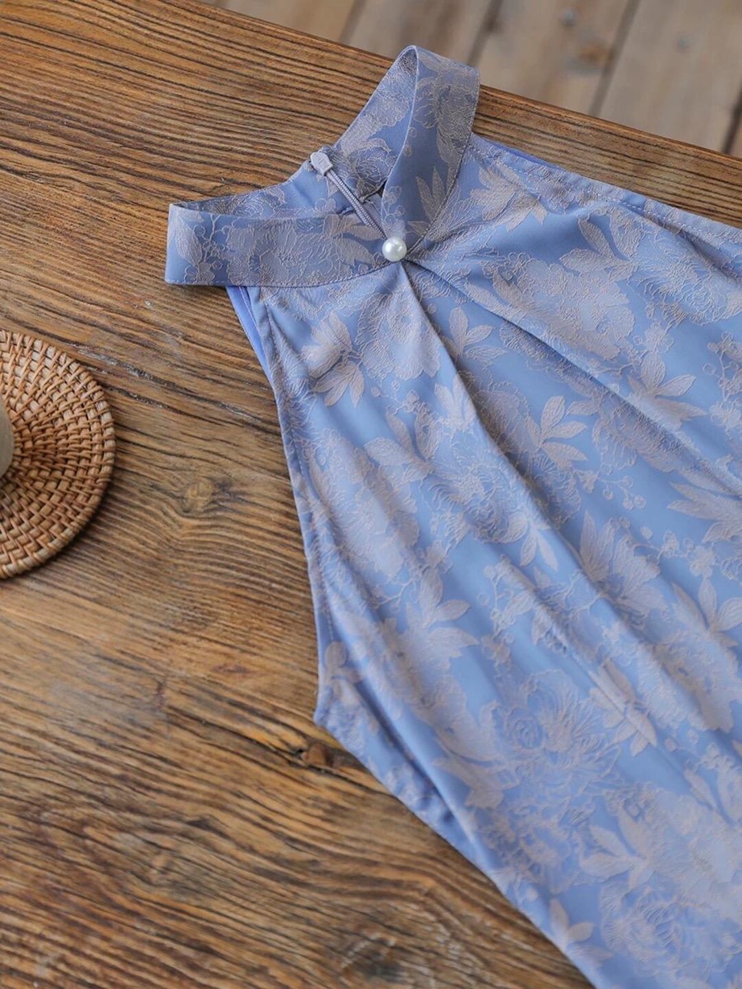 Blue Base With Flowers Pattern Sleeveless Cheongsam Summer Chinese ...