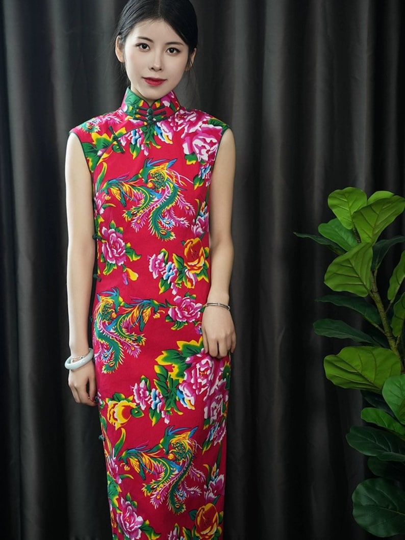 Traditional Chinese Northeastern-style Cheongsam With Large Floral Patterns Long Qipao Dress - Etsy