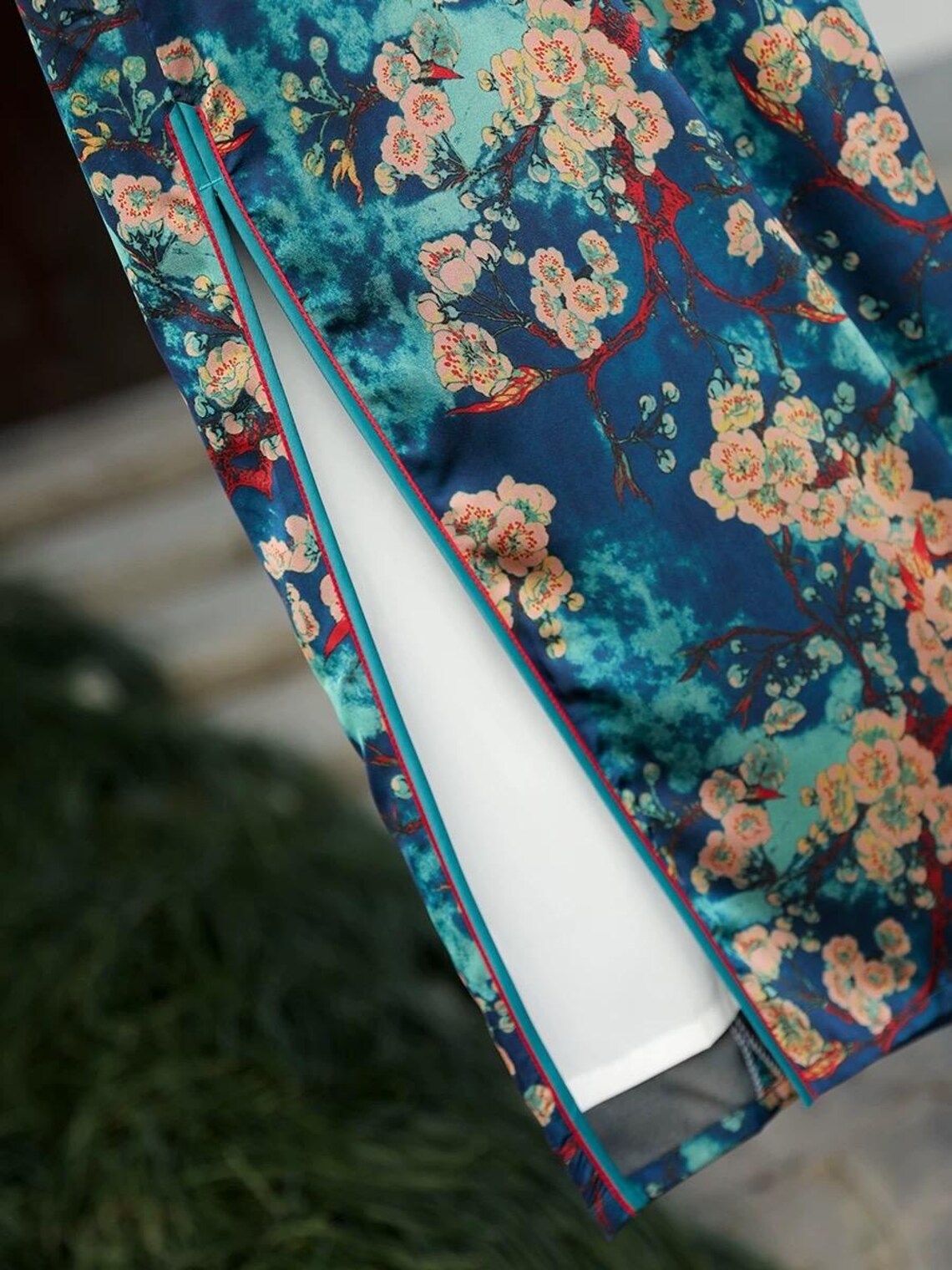 Modern Cheongsam, Summer Chinese Qipao, Blue With Patterns Long Length ...