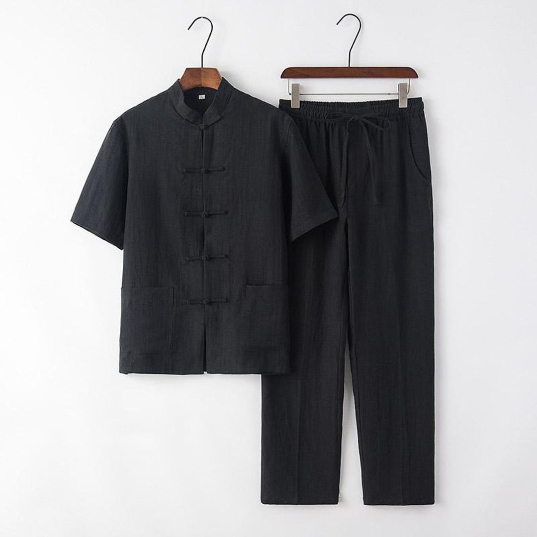 Vintage Chinese Style Lounge Set: Plus Size Breathable Linen Top and ...