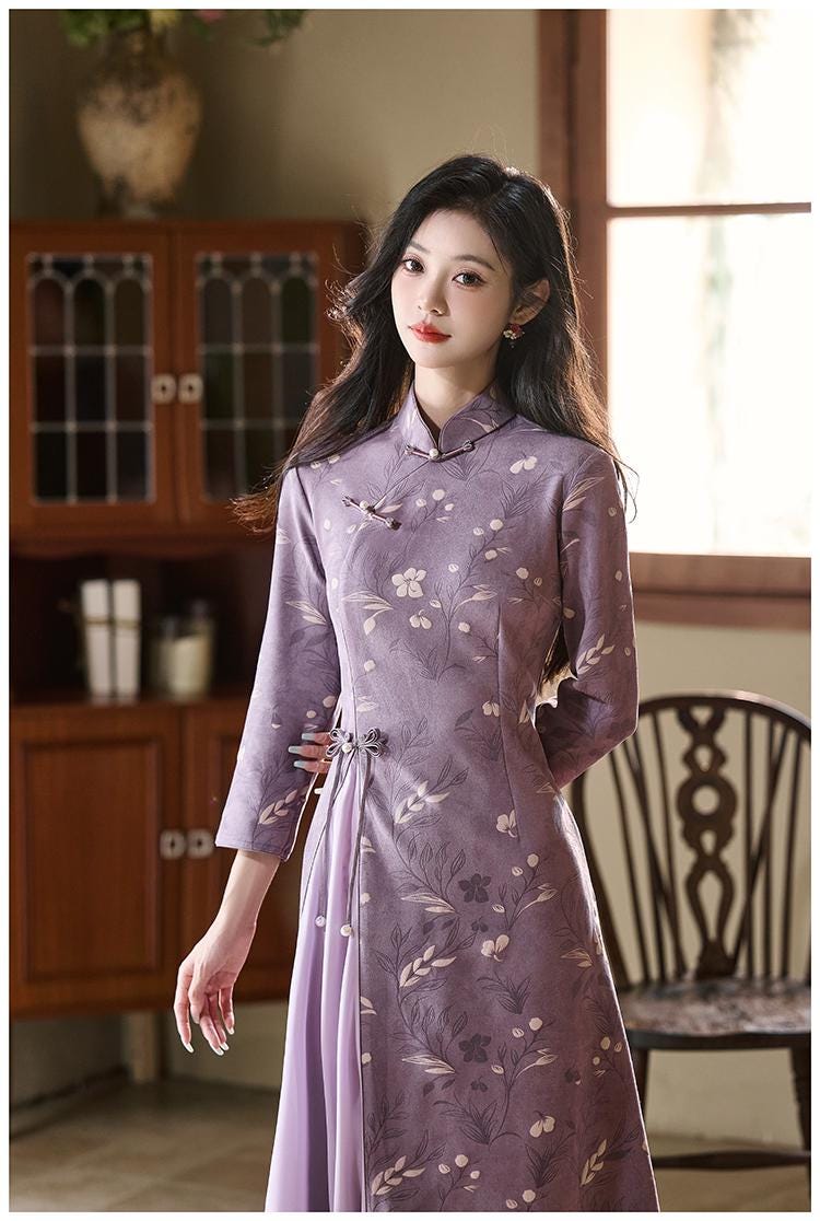 Lavender Slim Fit Qi Pao Aodai: Modern Chinese Dress for Wedding ...